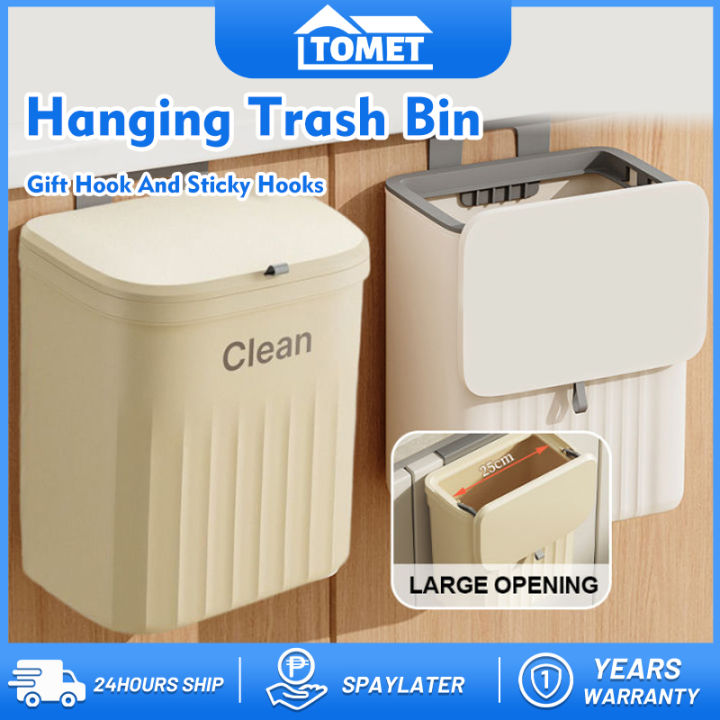 Tomet 12L Hanging Trash Can with Cover Garbage Bin Minimalist Trash Bin ...