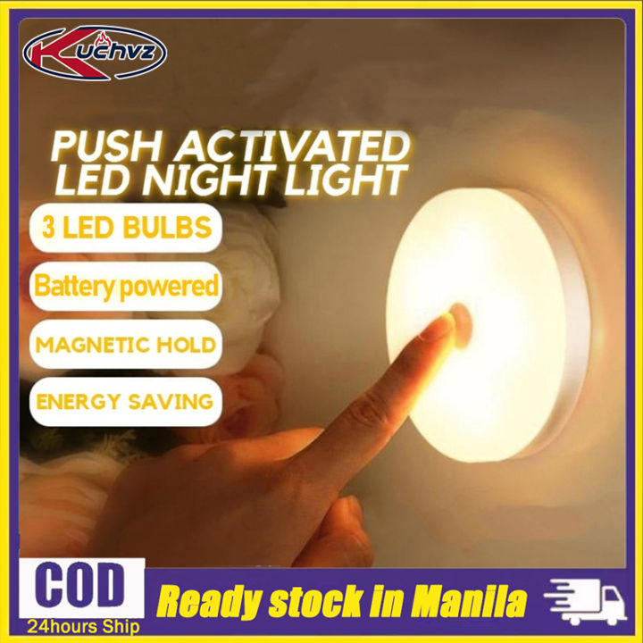 KUCHVZ Night Light Mini Wireless 3 LED Push Touch Lamp Cabinet Closet ...