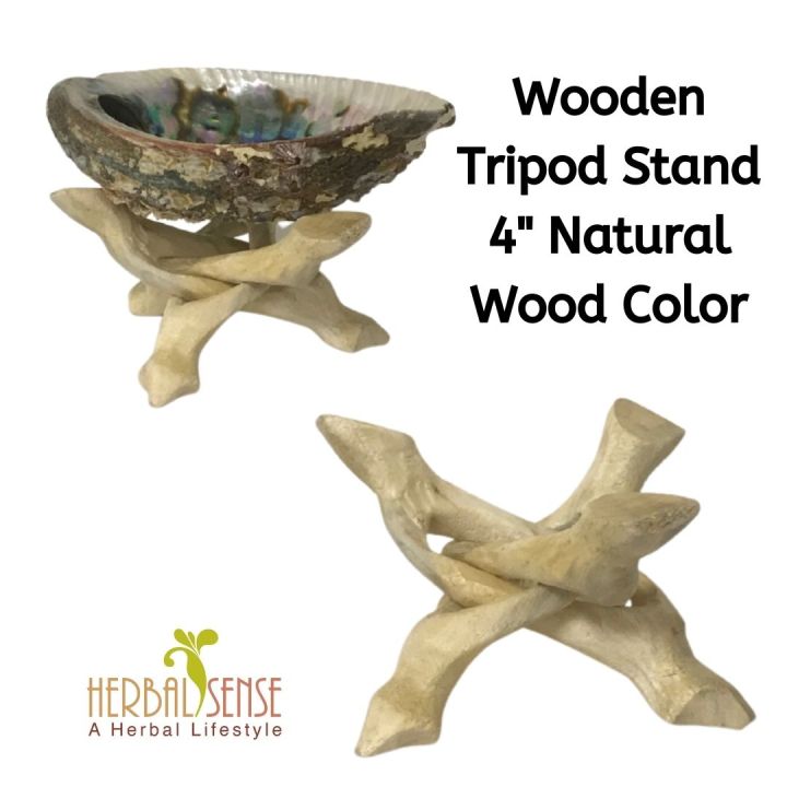SI Smudging Abalone Shell and Wooden Tripod Stand 4" Natural Wood ...