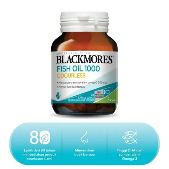 Blackmores Odourless Fish Oil 1000 BPOM Kalbe 30's - Omega 3, Minyak ...