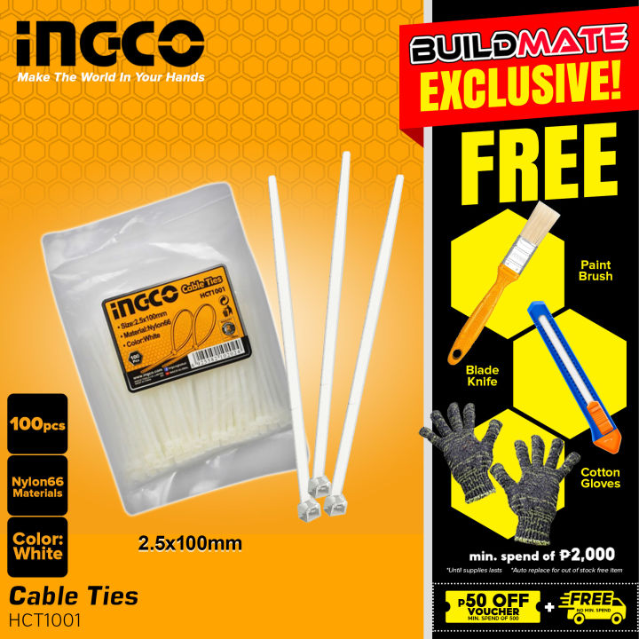 INGCO 4" 100mm Nylon Cable Tie 2.5 100 PCS HCT1001 - BUILDMATE - HT2 ...