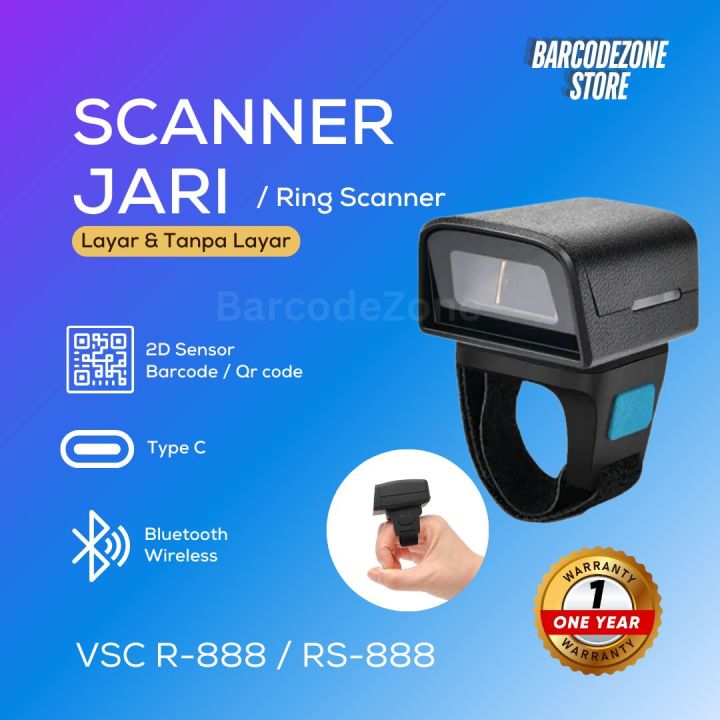 BARCODE SCANNER RING SCANNER 2D 1D WIRELESS BLUETOOTH VSC RS-888 WITH ...