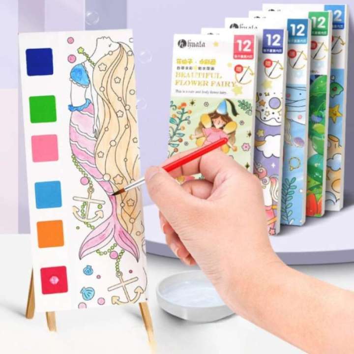 buku mewarnai anak set cat air kuas / kertas mewarnai melukis gambar ...