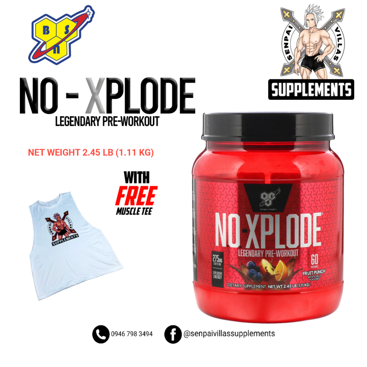 BSN NO XPLODE PRE WORKOUT 60 SERVINGS 2.45LB WITH FREE MUSCLE TEE | Lazada PH