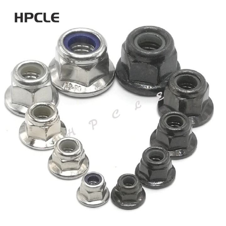 M3 M4 M5 M6 M8 M10 M12 Black Carbon 304 A2-70 Stainless Steel Hex Flange Nylon Insert Lock Nut ...