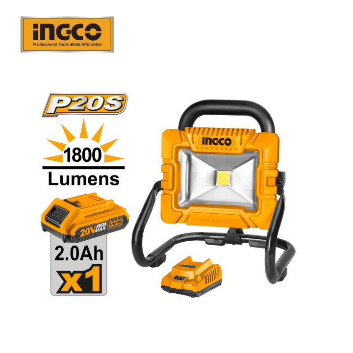 INGCO 20V Lithium-ion Portable Lamp CWLI20258 with Battery and Charger ...