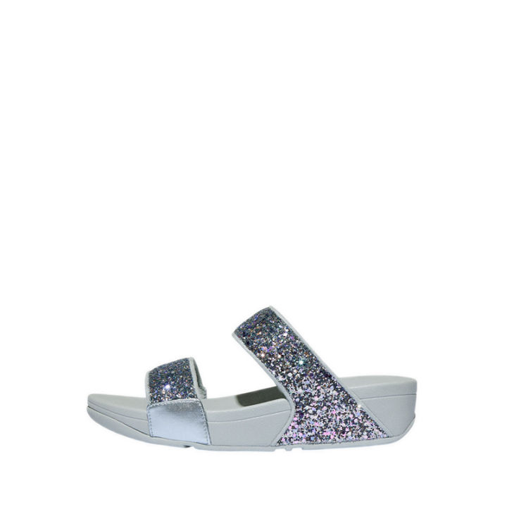 Fitflop Lulu Womens Multi-Tonal Glitter Toe-Post Slides- Quiet Blue | Lazada PH