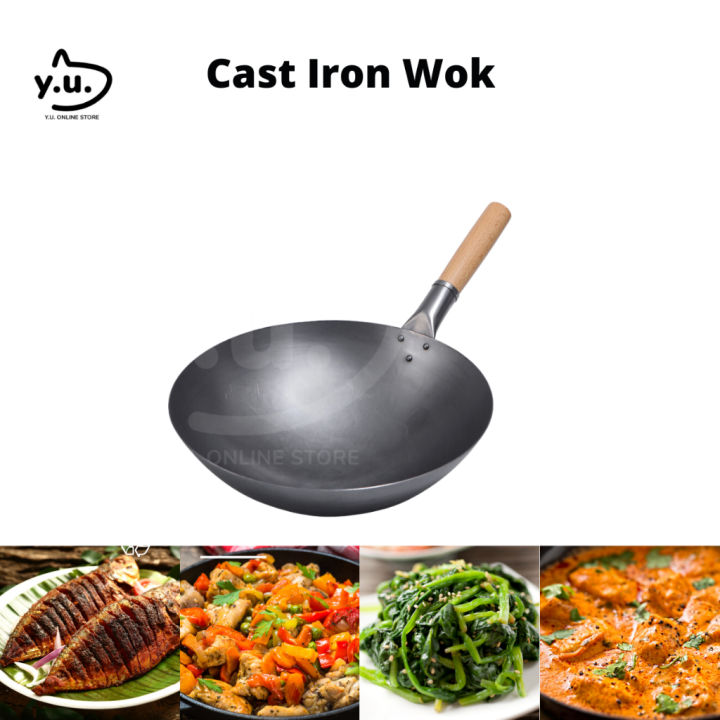 YU Ready Stock High Quality Cast Iron Wok / Steel Wok / Metal Wok ...