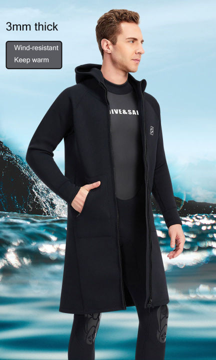 HIKAYA long wetsuits for adults, men hooded diving coat, 3mm Neoprene ...