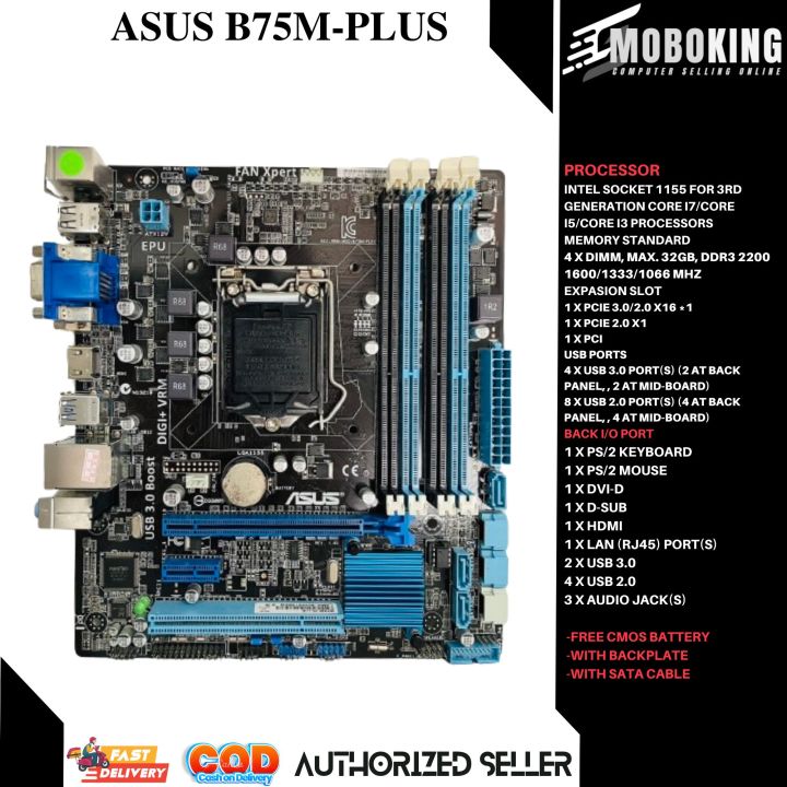 ASUS B75M-PLUS Desktop 3RD 2ND GEN Motherboard B75 Socket LGA 1155 i3 ...