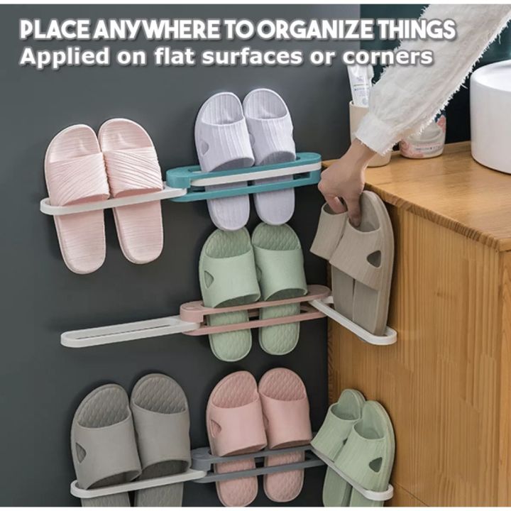 LUCKYU 3 in 1 Wall Mounted Slipper Rack Folding Space Saving Shoe Rack ...