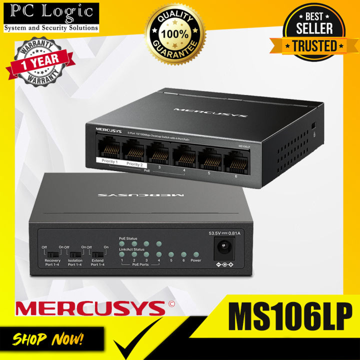 MERCUSYS MS106LP 10/100MBPS DESKTOP SWITCH 4-PORT POE+ | 2 UPLINK ...