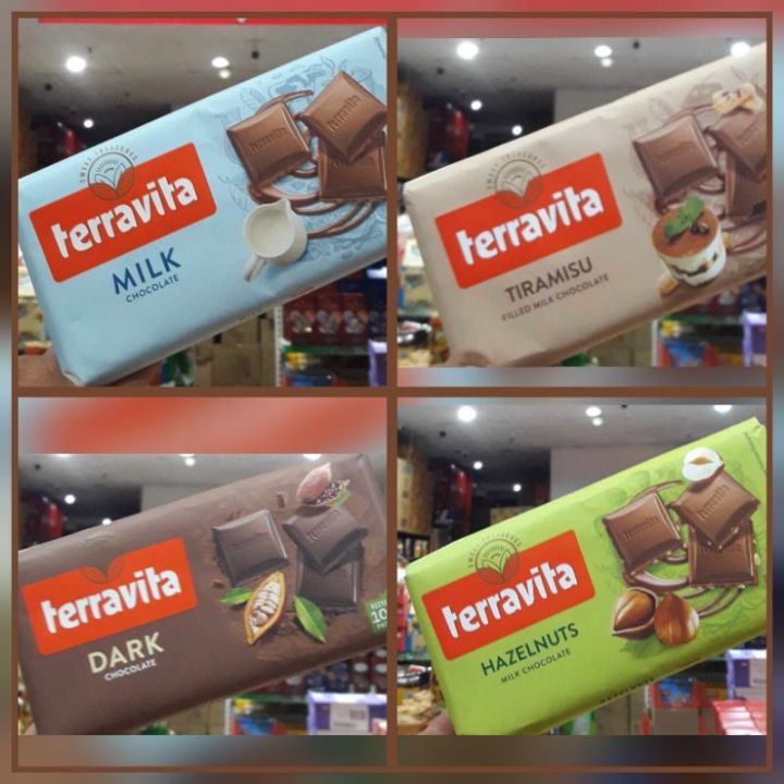 Terravita Milk Chocolate, Dark, Hazelnuts and Tiramisu 100g | Lazada PH