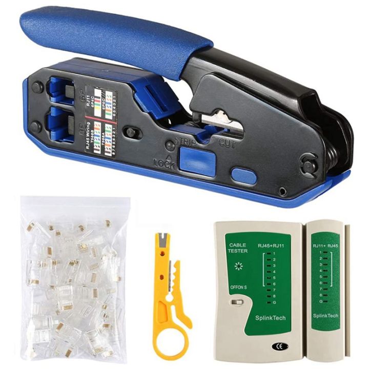 Network Cable Tester Rj45 Crimp Tool Kit Cat5 Cat5e Cat6 Crimping Tool