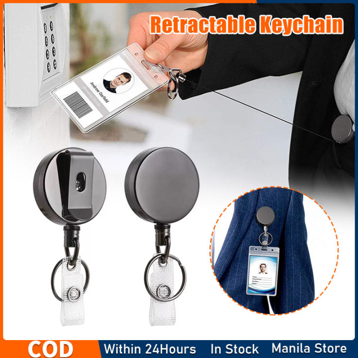 Retractable Badge Holder Reel Metal ID Badge Holder with Belt Clip Key ...