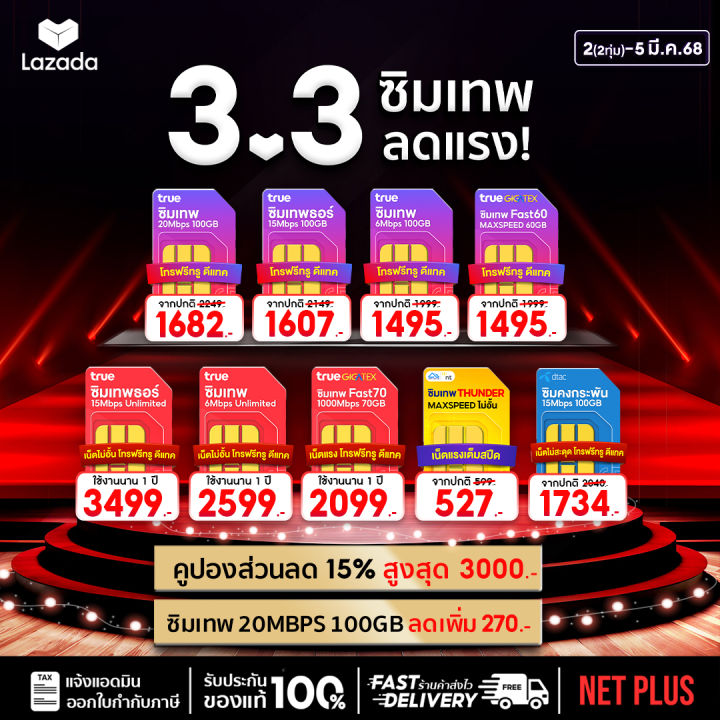 [เก็บคูปองร้านค้าลดสูงสุด 270.-] รวมซิมเน็ตรายปี All SIM True Dtac ...