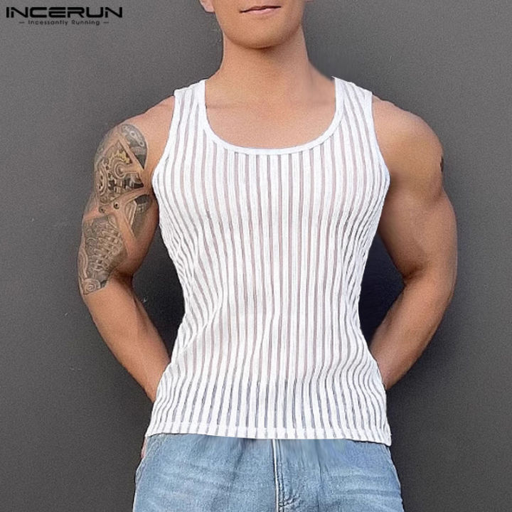 Incerun xe tăng cho người đàn ông sọc xuyên thấu không tay Sando ...