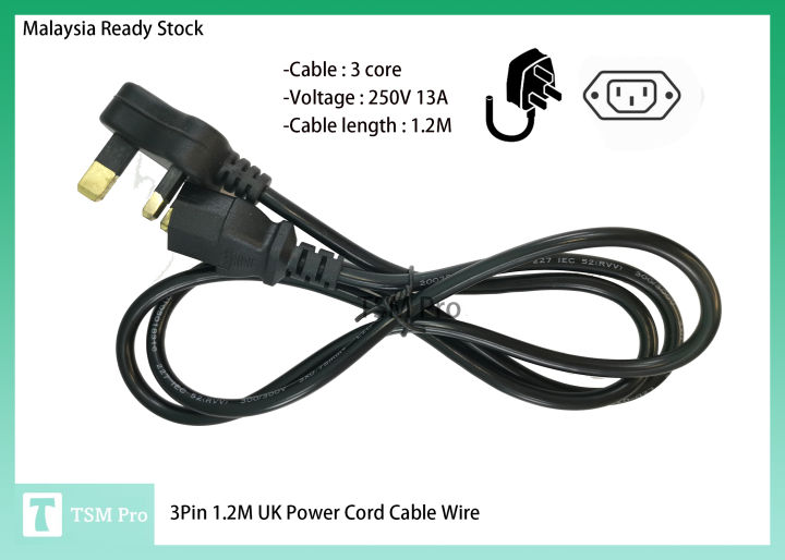 3Pin 1.2M Power Cord Cable Wire No Fuse for Power Supply/ AC Adaptor ...