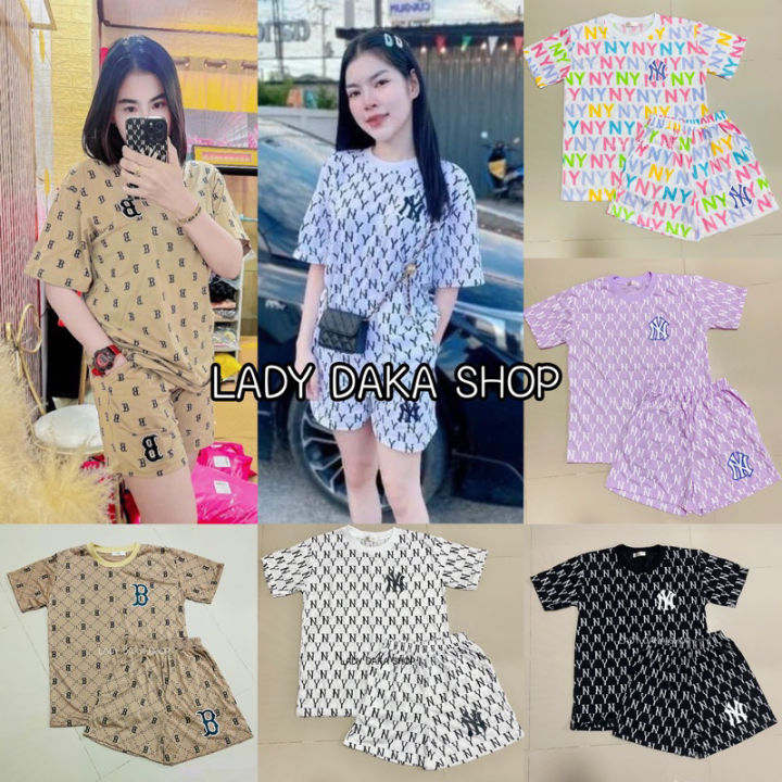 LADY DAKA SHOP โคตรฮิตเสื้อยืด ชุดเซท NY เสื้อ+กางเกงขาสั้น ขนาดฟรีไซส์ | Lazada.co.th