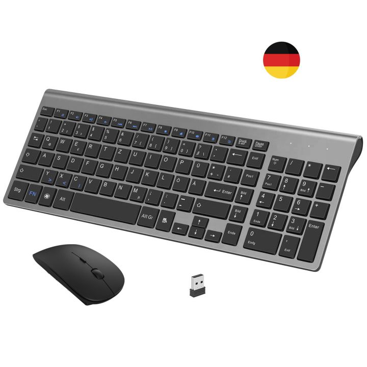 German Wireless QWERTZ Keyboard And Mouse Combo Ultra Slim 2.4G Silent ...