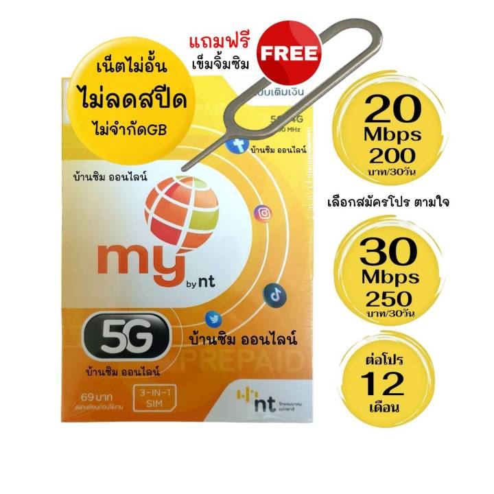 New! ซิมเทพ My 5G เน็ตไม่ลดสปีด 20Mbps สมัครเพียง 200 บาท ( ฟรี เข็มจิ้มซิม ) | Lazada.co.th