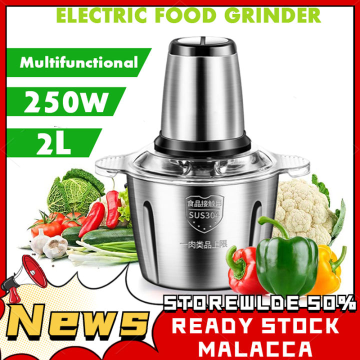 2 Speeds 250W Stainless steel 2L Capacity Electric Chopper Meat Grinder Mincer Household Food ...