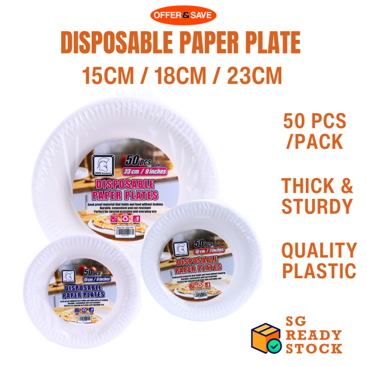 ONS Premium 50 Pcs Paper Plate 15cm/18cm/23cm Disposable Paper Plate ...