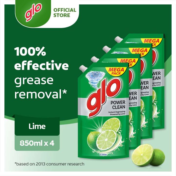 Glo Active Foam Lime Dishwashing Liquid 850ml Refill x4 | Lazada