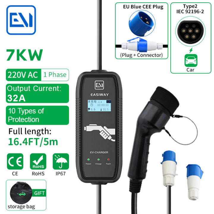 ZR-EUO03 Portable EV Charger Type 2 Electric Car Charging Cable EV ...