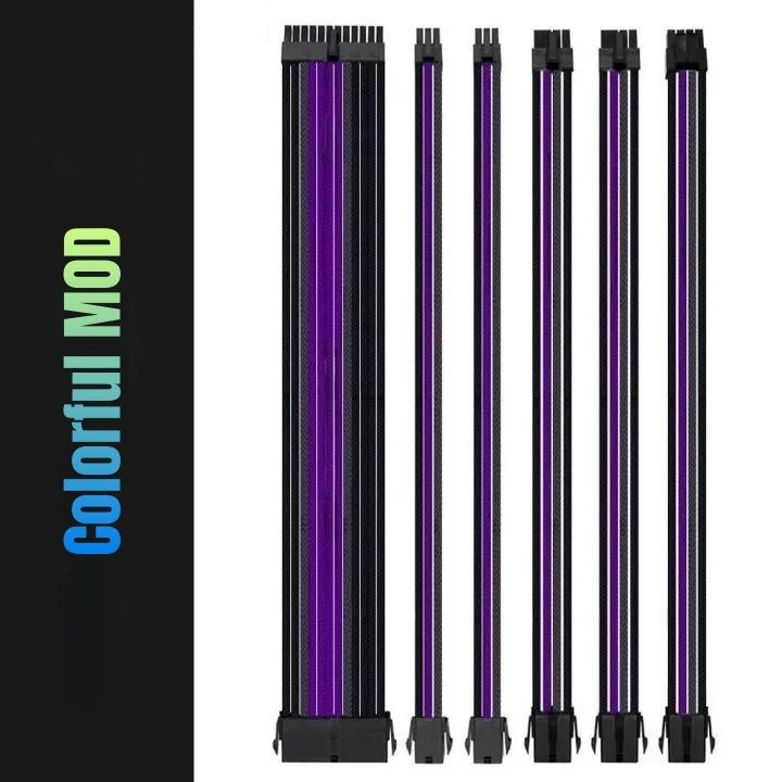 Computer PC Flexible 18AWG Power Supply PSU Sleeved Extension Cable Combo Kit ATX 24PIN CPU GPU ...