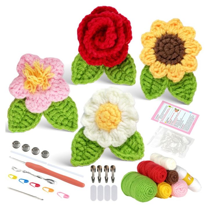 1Set Beginner Crochet Flower Brooch Kit Crochet Startr Kit with Step-By ...
