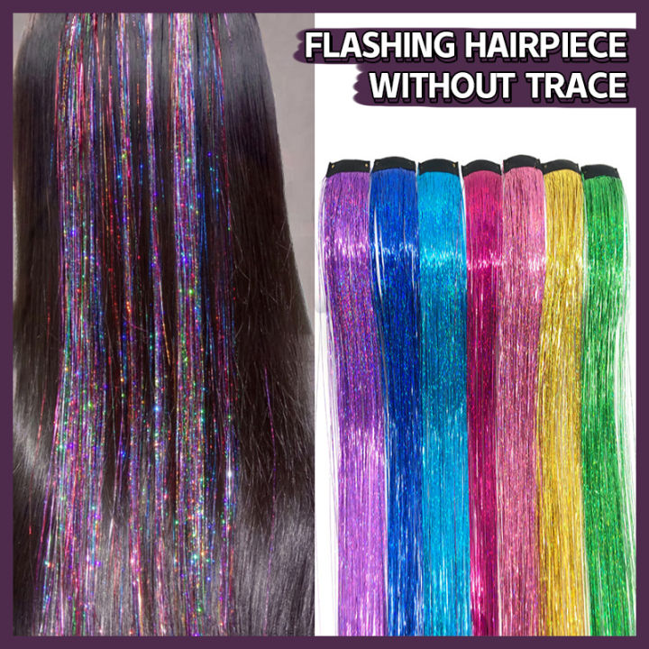 Wig Colorful Shiny Hair Extension Golden Silk Laser Silk Straight Hair ...