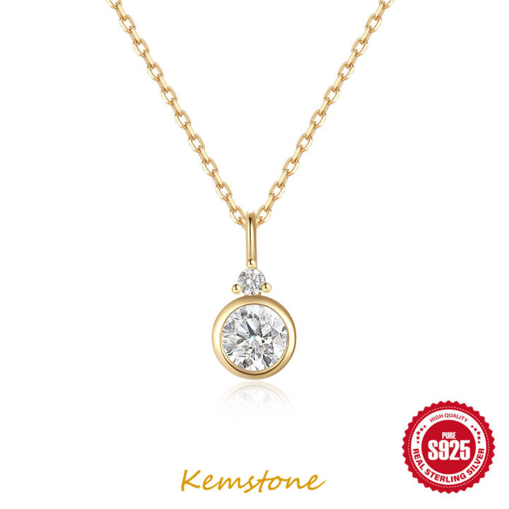 Kemstone Ins phong cách tối giản S925 Sterling bạc mạ vàng ziricon sáng bóng Dây chuyền mặt đá ...