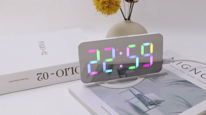 Tifum LED Mirror Clock With Dual USB Ports 3 Level Brightness Large ...