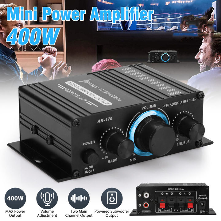 12V Power Amplifier 400W Powerful Stereo Amplifier Car Home 2 Channel Audio Amplifier for Home ...