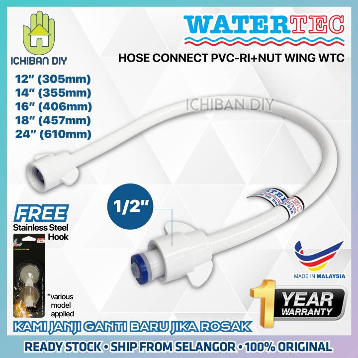 Watertec Connection Hose PVC-RI + 1/2" Nut Wing Flexible Water Sink Tap ...
