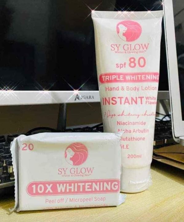 sy glow instant whitening lotion spf80 and 10x whitening soap | Lazada PH