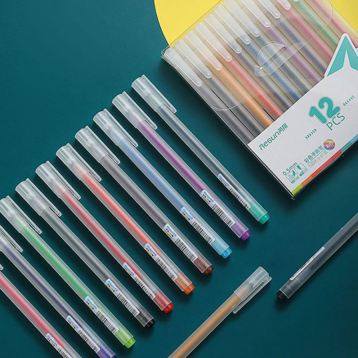 12 PCS Colored Gel Pens Set 0.5 mm Kawaii pen for writing Cute Korean ...