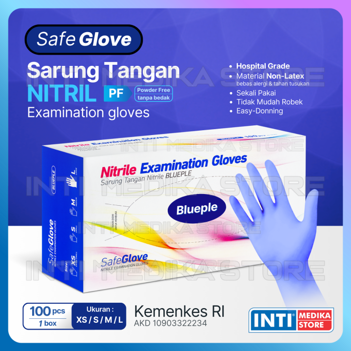 SAFEGLOVE - Sarung Tangan Nitril BLUPLE POWDER FREE Tanpa Tepung | Nitrile Examination Gloves PF ...
