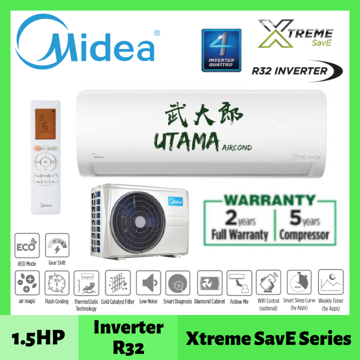 Midea MSXS-13CRDN8 1.5HP Xtreme SavE Inverter R32 Wall Mounted Air Conditioner | Lazada
