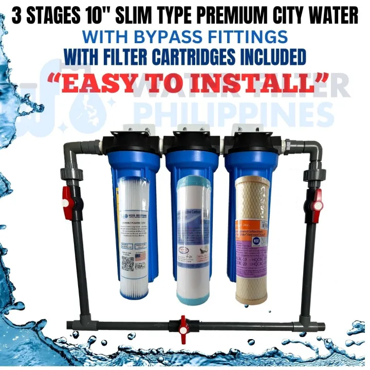 Water Filter 3 Stages 10” Slim type Premium City Water with Bypass ...