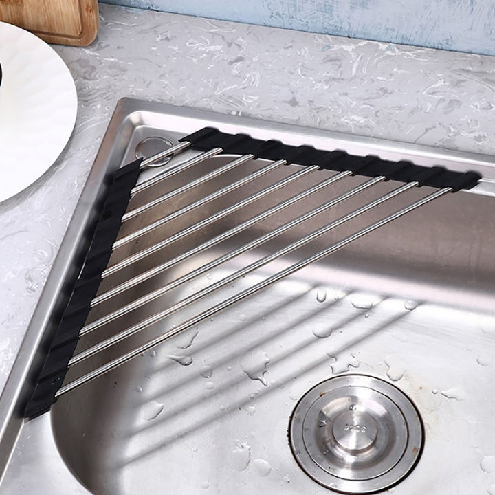 [MENGYUR] Roll Up Triangle Dish Drying Rack Kitchen Sink Organizer ...