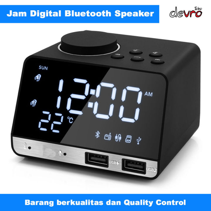 Jam Meja Bluetooth Speaker Alarm Clock FM Radio Dual USB Charge - Speaker Portable - Jam Digital ...