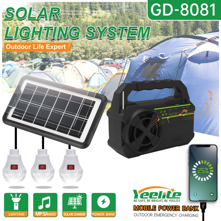 Yeelite GD Plus Original GD-8081 Multi Functional Lamp Portable Solar Lighting System FM Radio ...