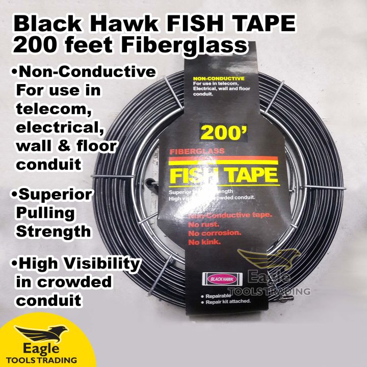 Black Hawk Fiberglass Fish Tape with Plastic Case 3.8mm x 45 meters | 3 ...