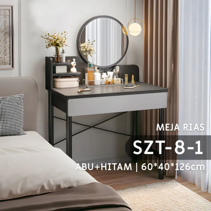 Meja Rias Minimalis Modern Abu-abu Meja Rias Lacidengan Cermin Bulat ...