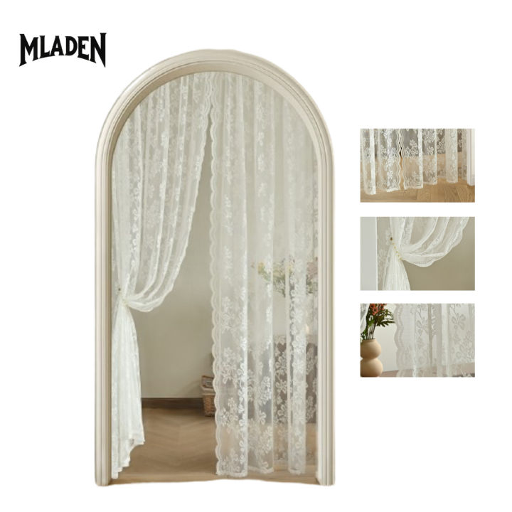 MLADEN White Lace Curtain Privacy Door Curtain Tulle Kitchen Divider ...