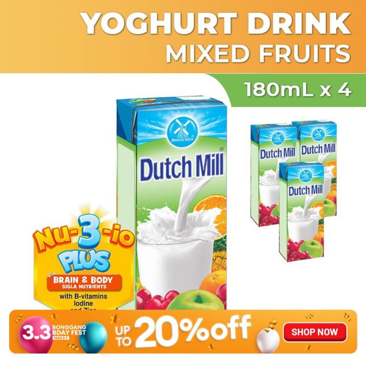 Dutch Mill Yoghurt Drink Mixed Fruits Juice 180ml x 8 | Lazada PH