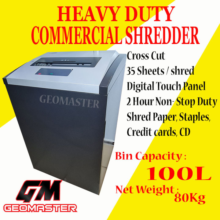 Geomaster Super Large Commercial Paper Shredder - 100L Cross Cut Paper ...