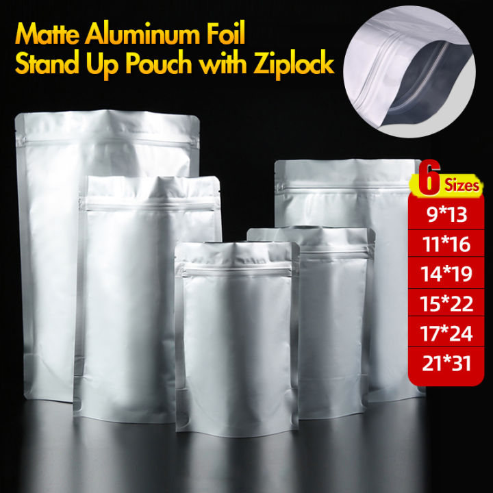 100pcs MAKAPAL Full Silver Aluminum Stand Up Pouch Packaging Resealable Packaging Plastic ...